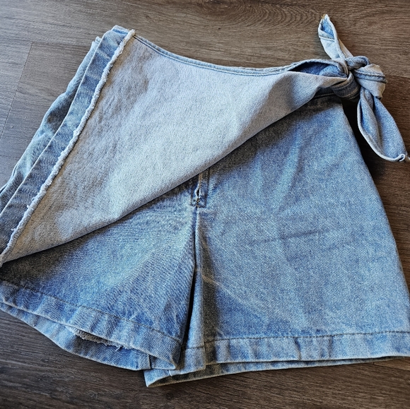 Shorts | Vintage Wrap Around Jean Denim Skort High Waisted Side Tie ...
